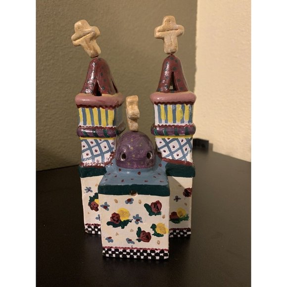 Art | Mexican Folk Art Terra Cotta Pottery Church Hand Painted Signed ...